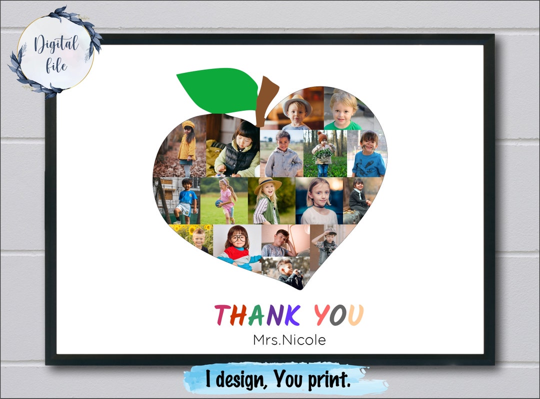 Apple School Photo Collage, Custom Teacher Appreciation Gift Class ...