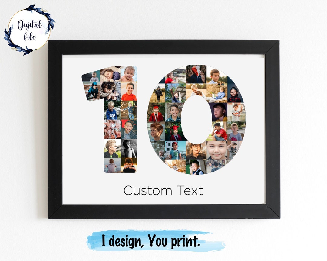 10th Birthday Photo Collage, Ten Number Photo Collage, PRINTABLE Tenth ...