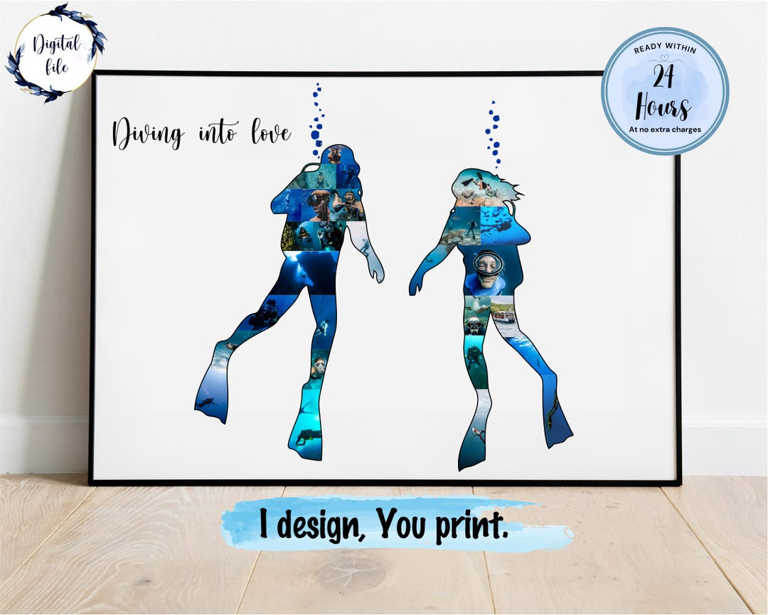 Scuba Diving Photo Collage Gift, Custom Silhouette Art - Etsy