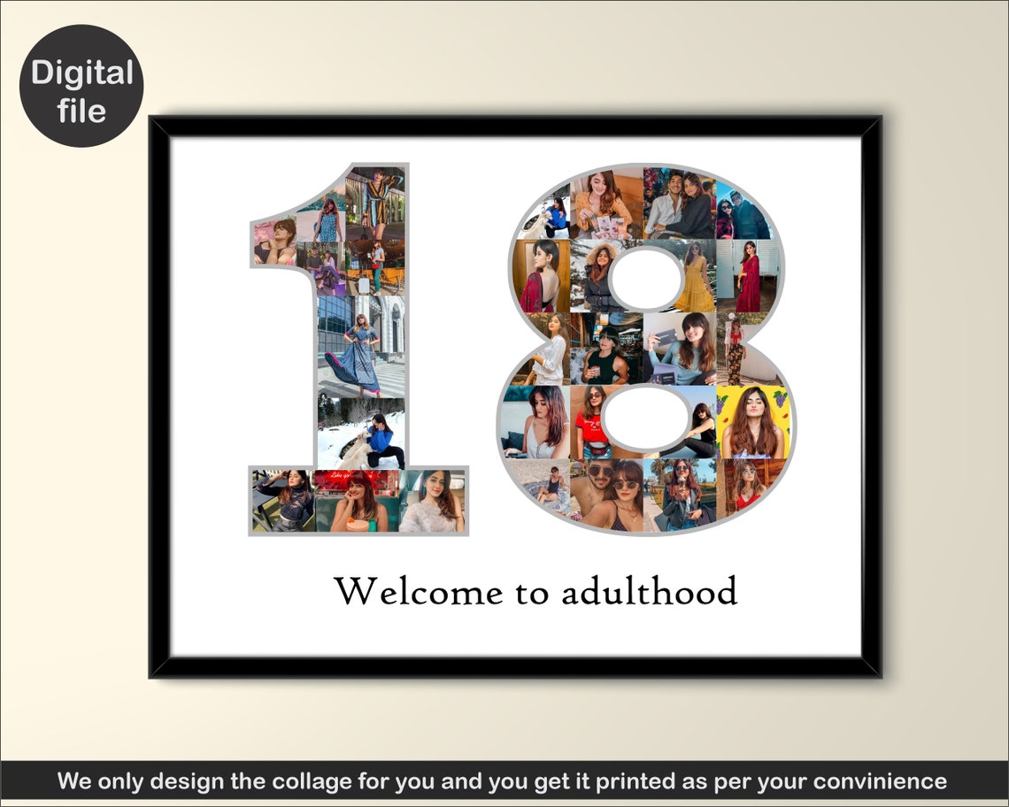 18th Birthday Custom Photo Collage Number Photo Collage - Etsy
