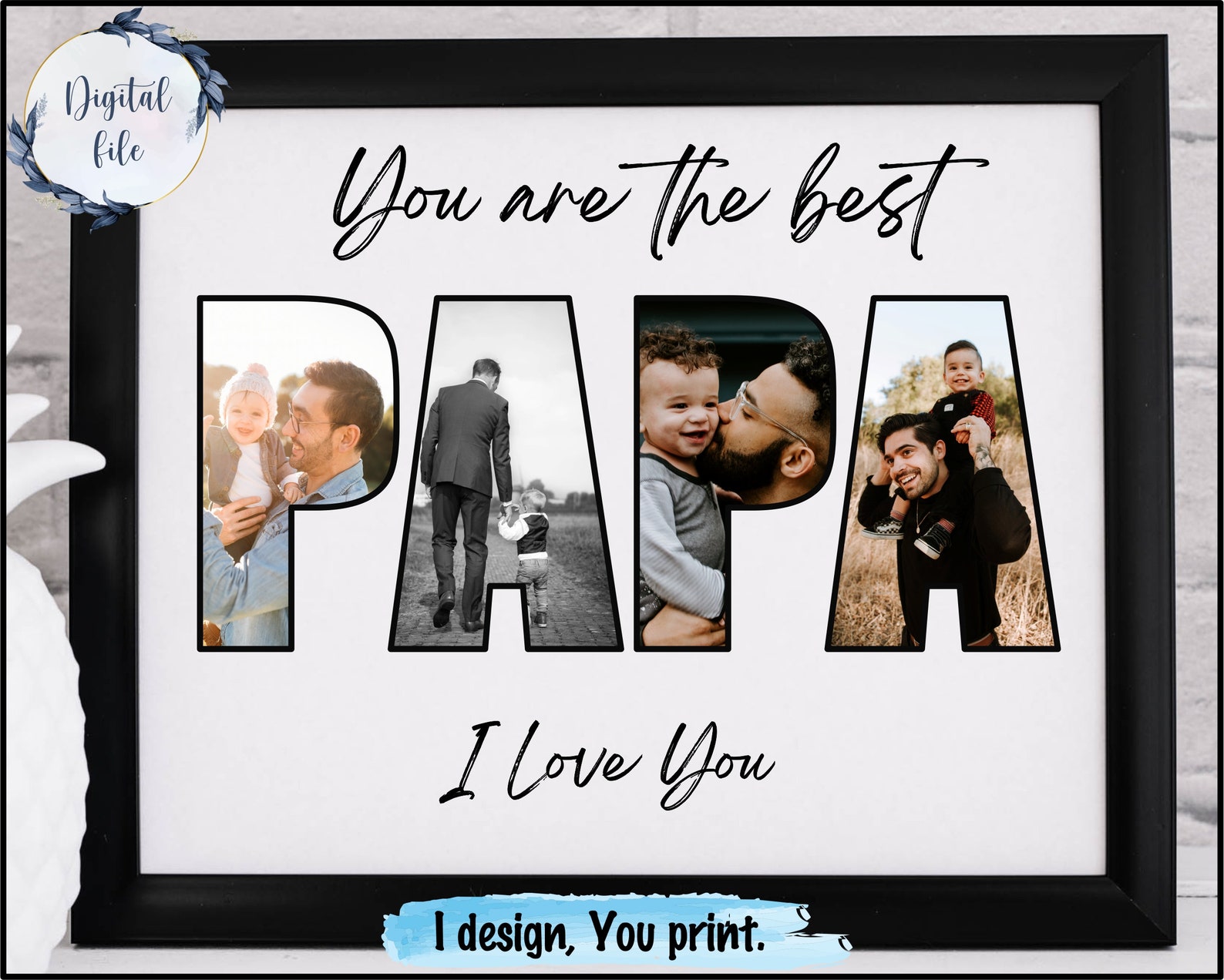 Custom PAPA Photo Collage, Personalised Printable Poster for Dad ...