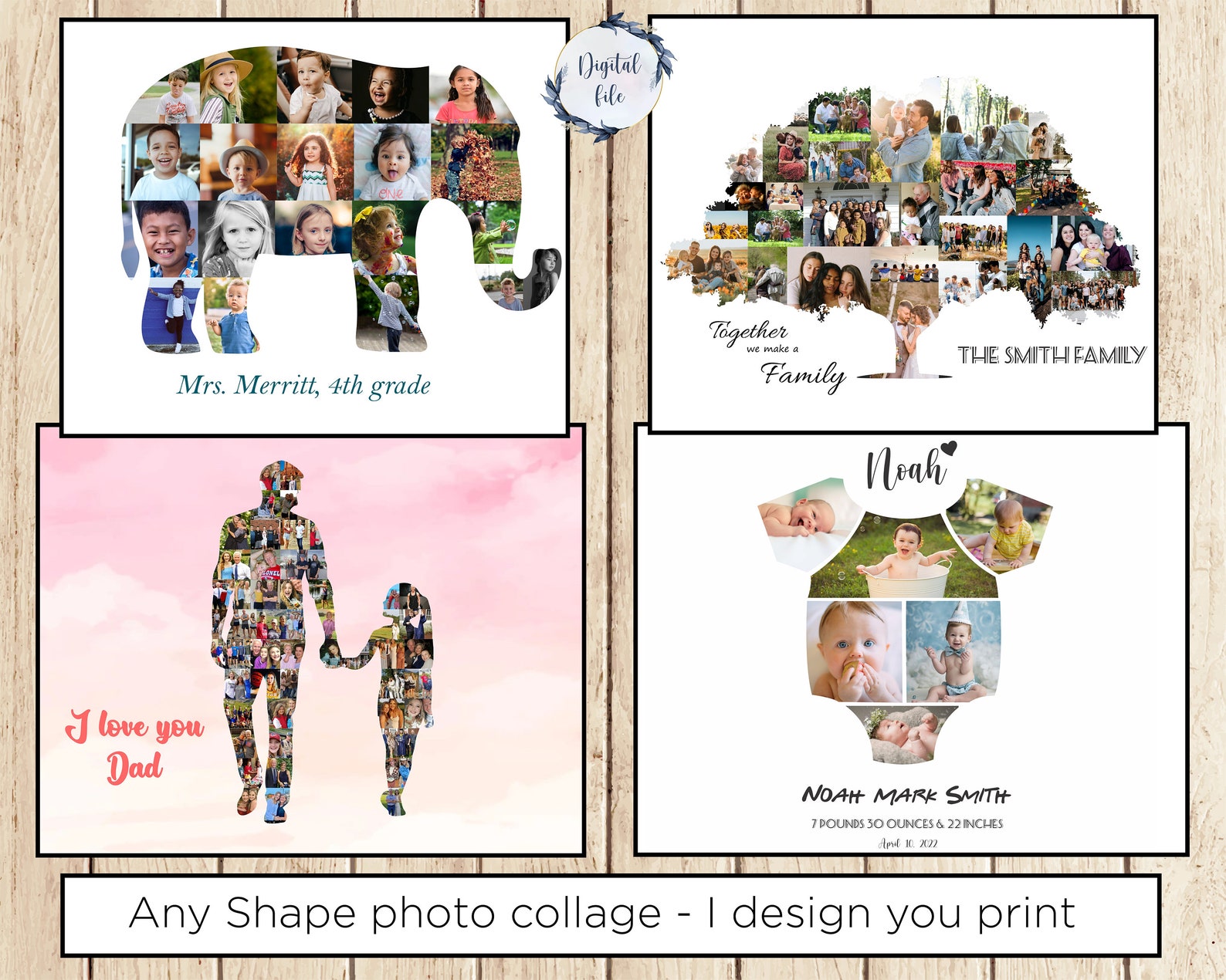 Custom Shape Photo Collage Personalized Photo Gift, Collage With Photos ...