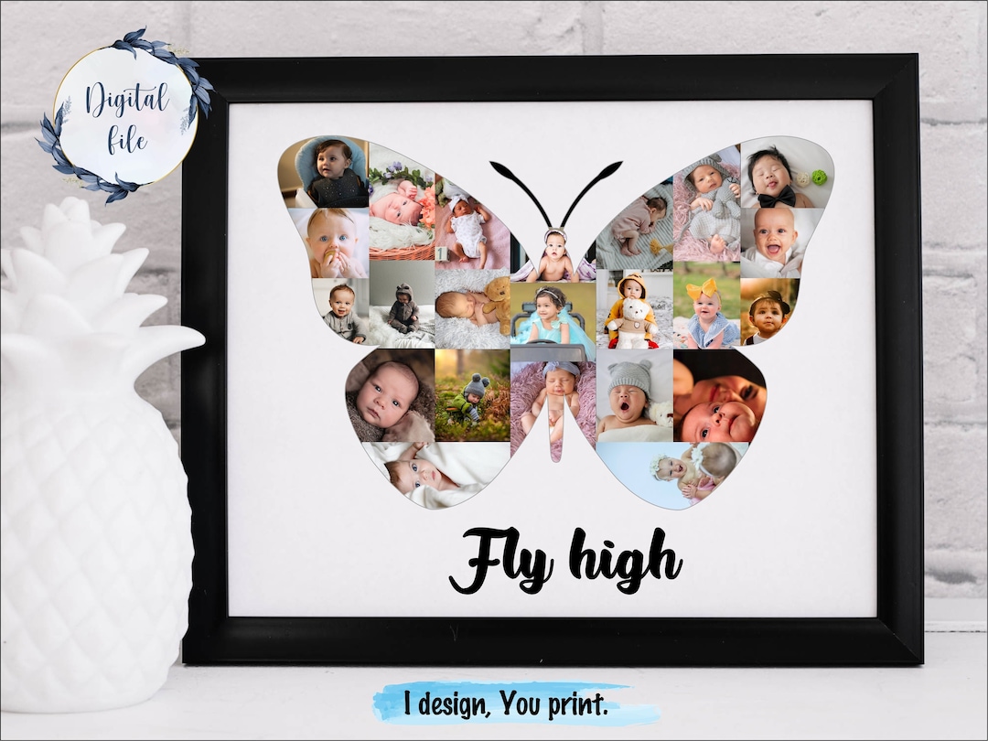 Custom Butterfly Photo Collage, Butterfly Shape Gift for Her, Digital ...