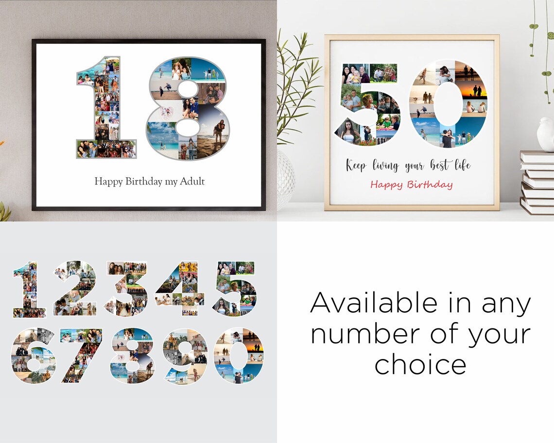 18th Birthday Custom Photo Collage Number Photo Collage - Etsy