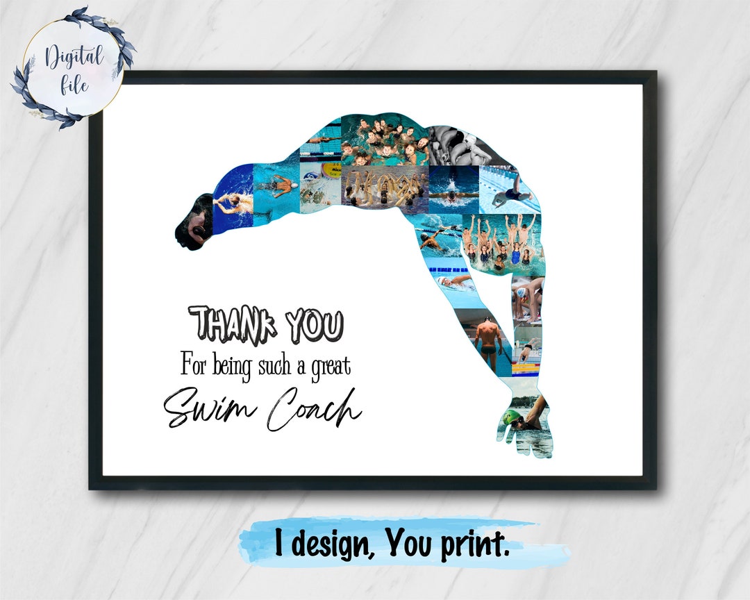 Swimming Custom Photo Collage, Swim Coach Gift, Personalized Gift for ...