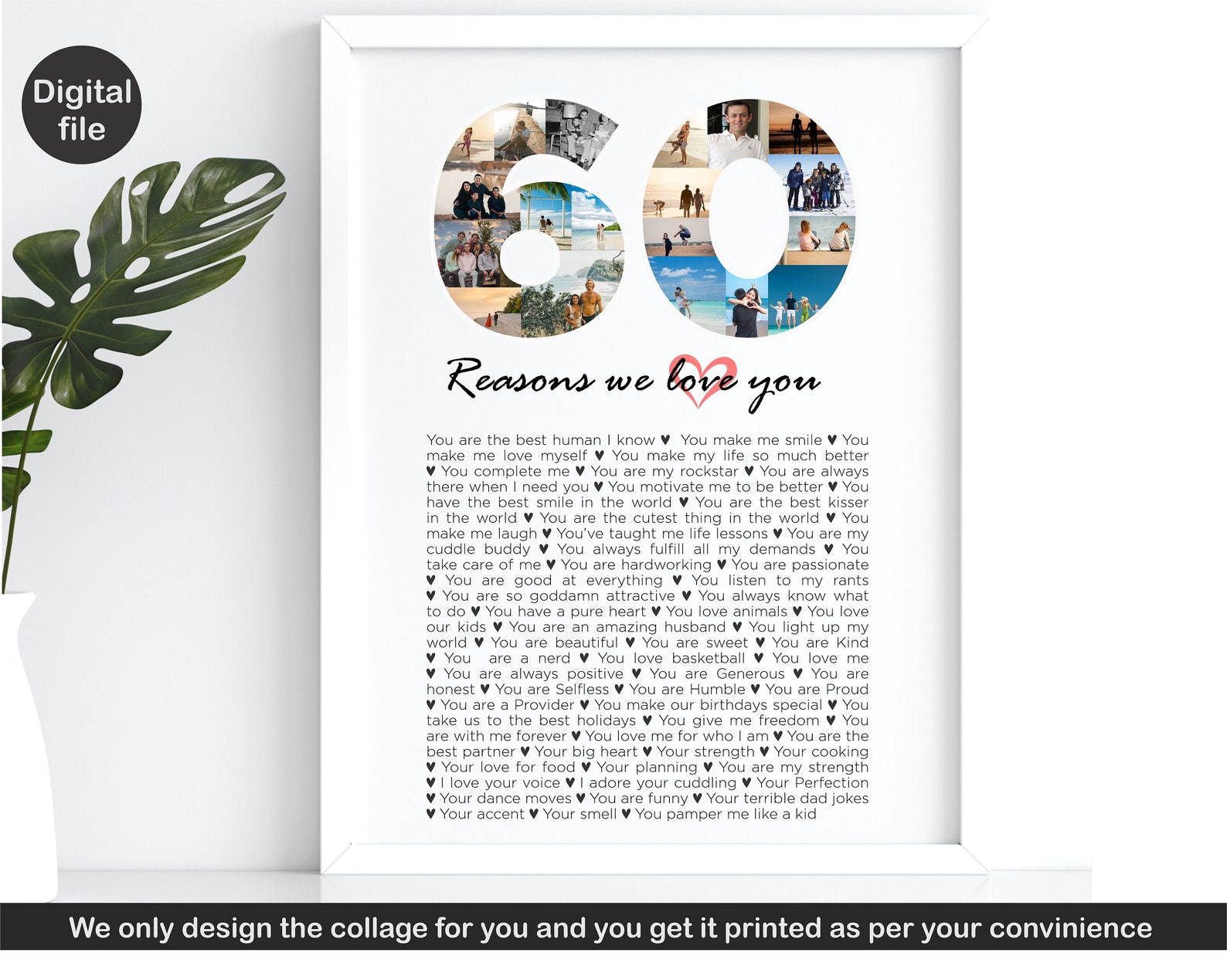 60 Reasons We Love You 60th Birthday Collage With 60 Custom | Etsy