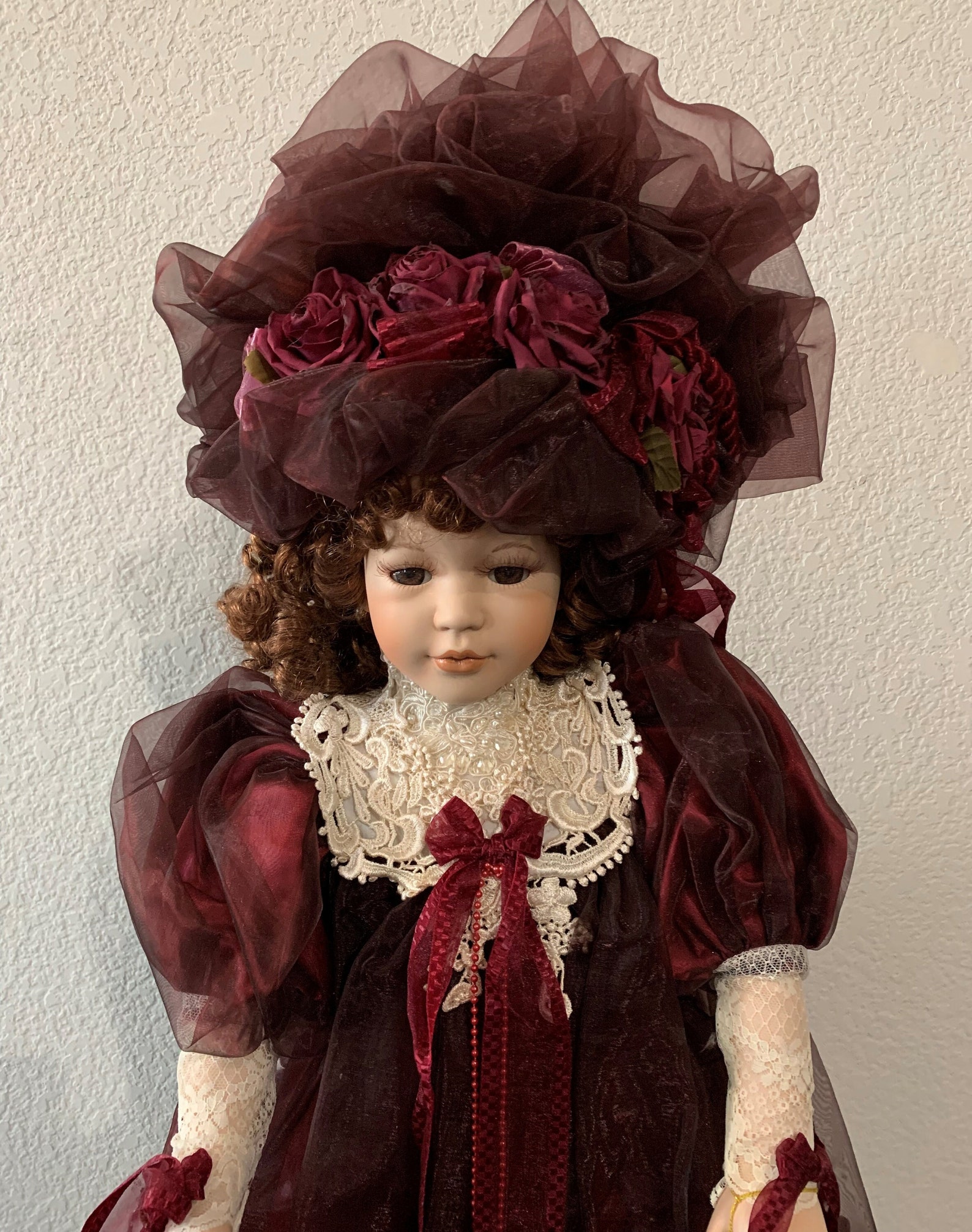 Elsie Massey 30" Porcelain Doll W/burgundy Chiffon Dress - Etsy