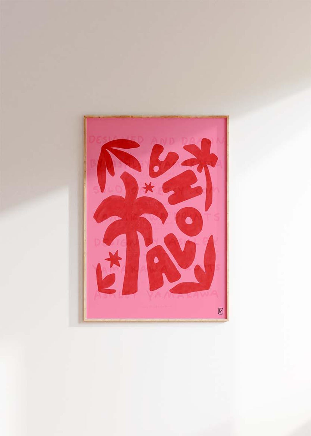 Retro Pink Aloha Poster, Hawaii Wall Art, Vintage Living Room Digital ...