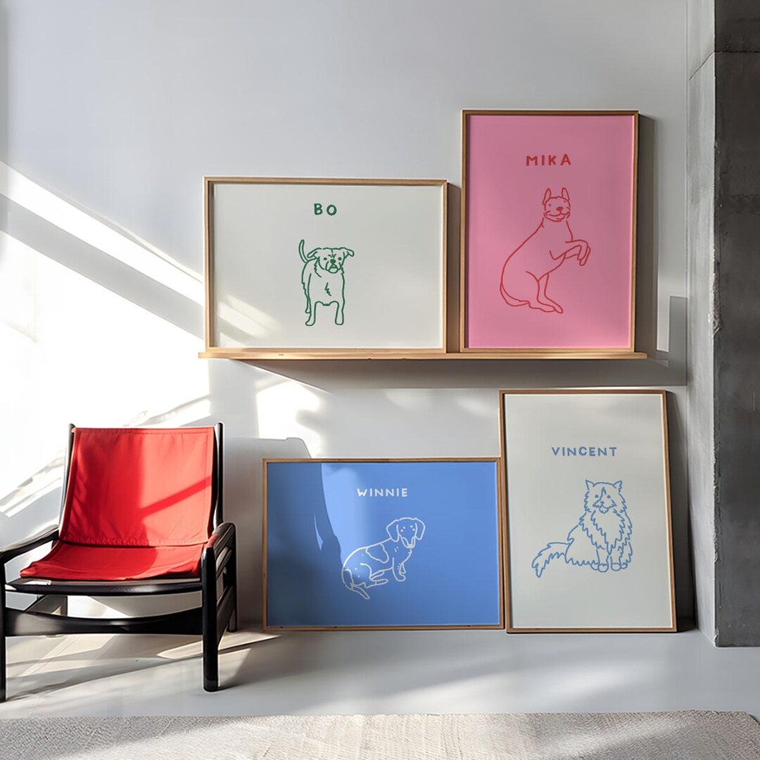 Custom Badly Drawn Pet Drawing, Digital Printable Dog Portrait Wall Art ...