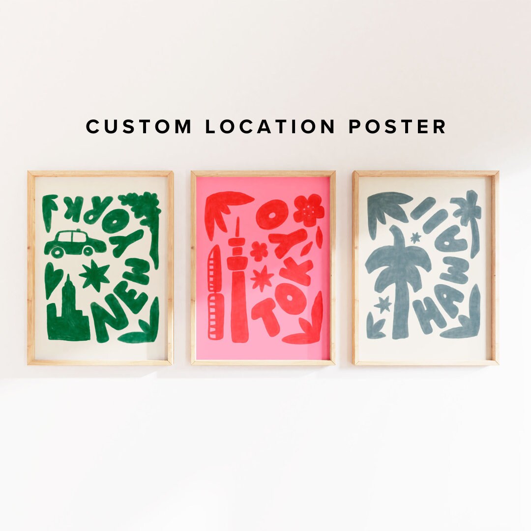 Custom Location Illustrated Poster, Personalized City Wall Art, Custom ...