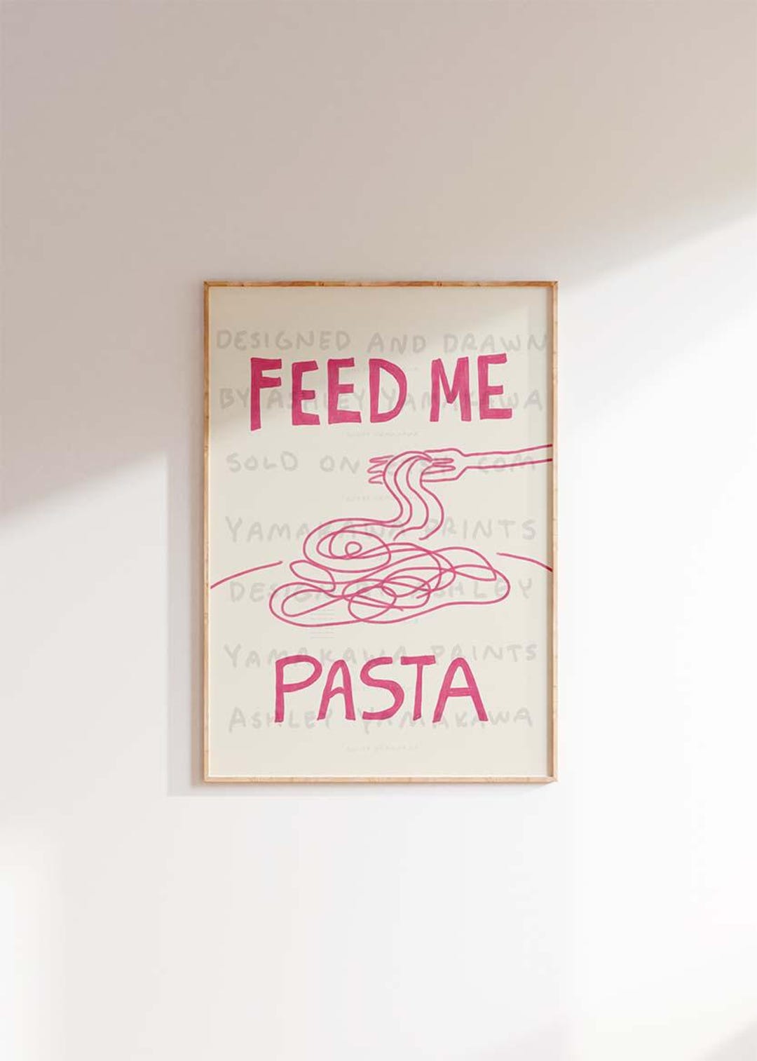 Feed Me Pasta Wall Art, Italian Food Poster, Retro and Hand-drawn ...
