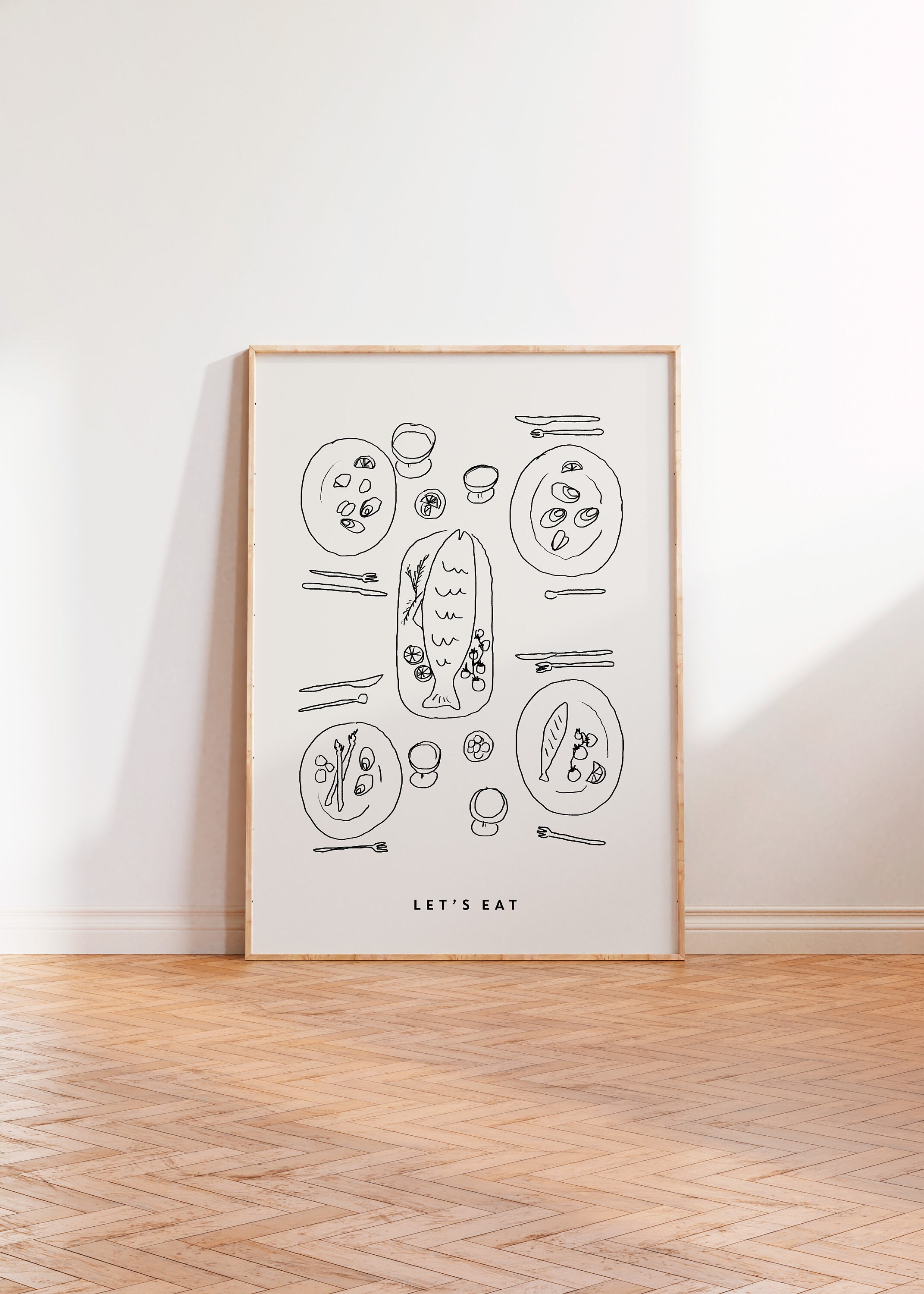 Let's Eat Dinner Poster Modern Line Drawing Food Wall - Etsy