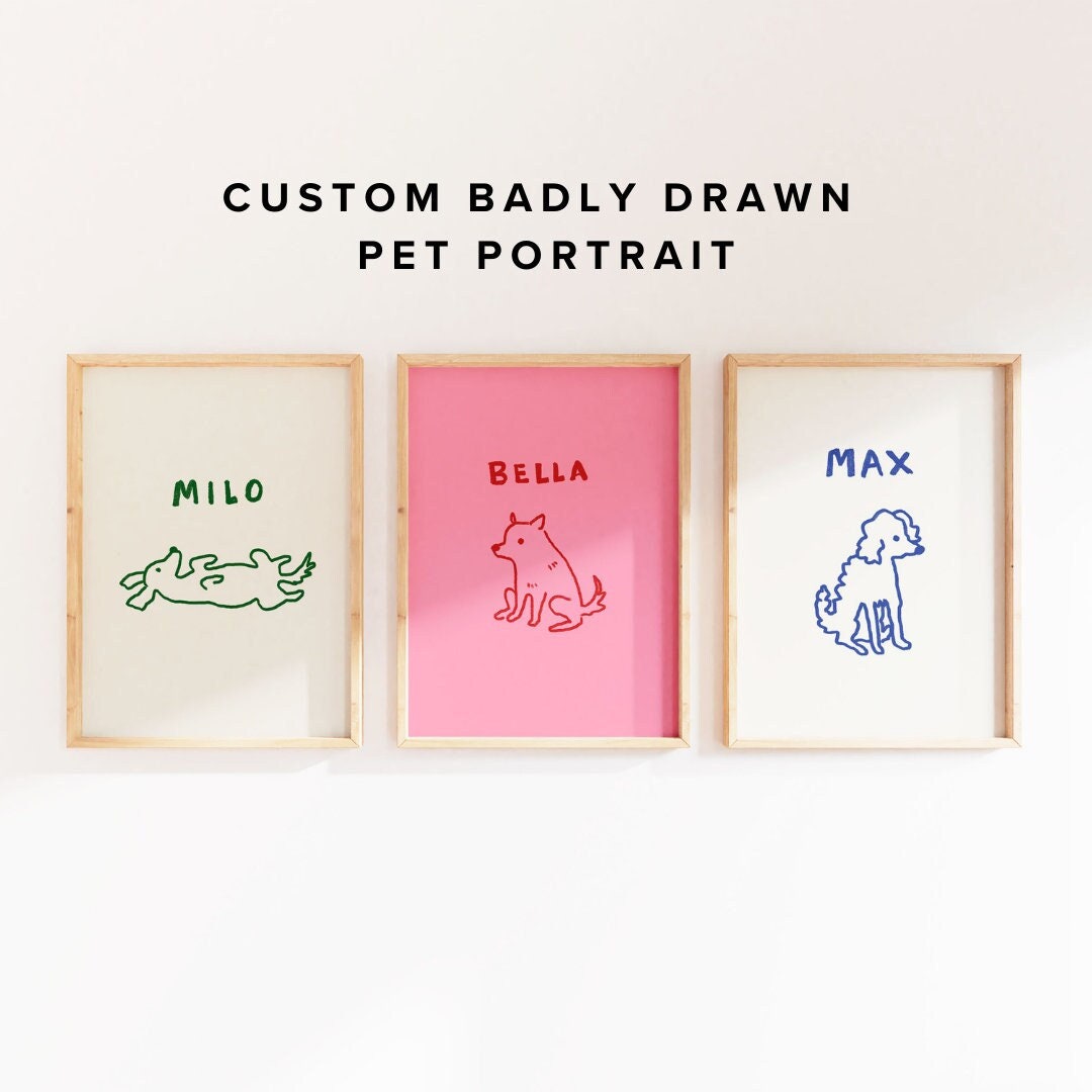 Custom Badly Drawn Pet Portrait, Digital Printable Dog Portrait Wall ...
