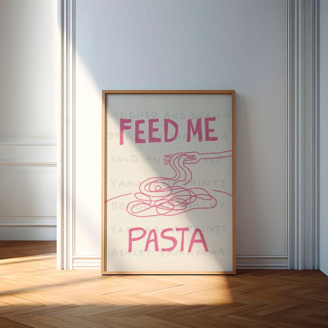 Feed Me Pasta Wall Art, Italian Food Poster, Retro and Hand-drawn ...