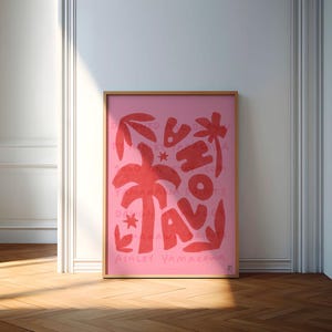Retro Pink Aloha Poster, Hawaii Wall Art, Vintage Living Room Digital ...