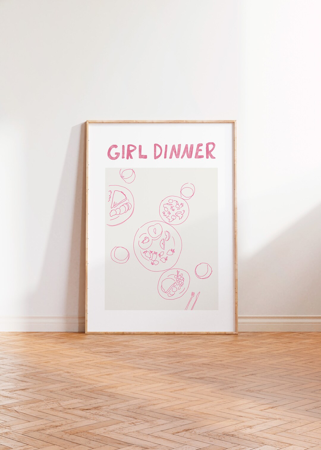 GIRL DINNER Poster, Cute and Trendy Let's Eat Art Print, Pink Wall Art ...