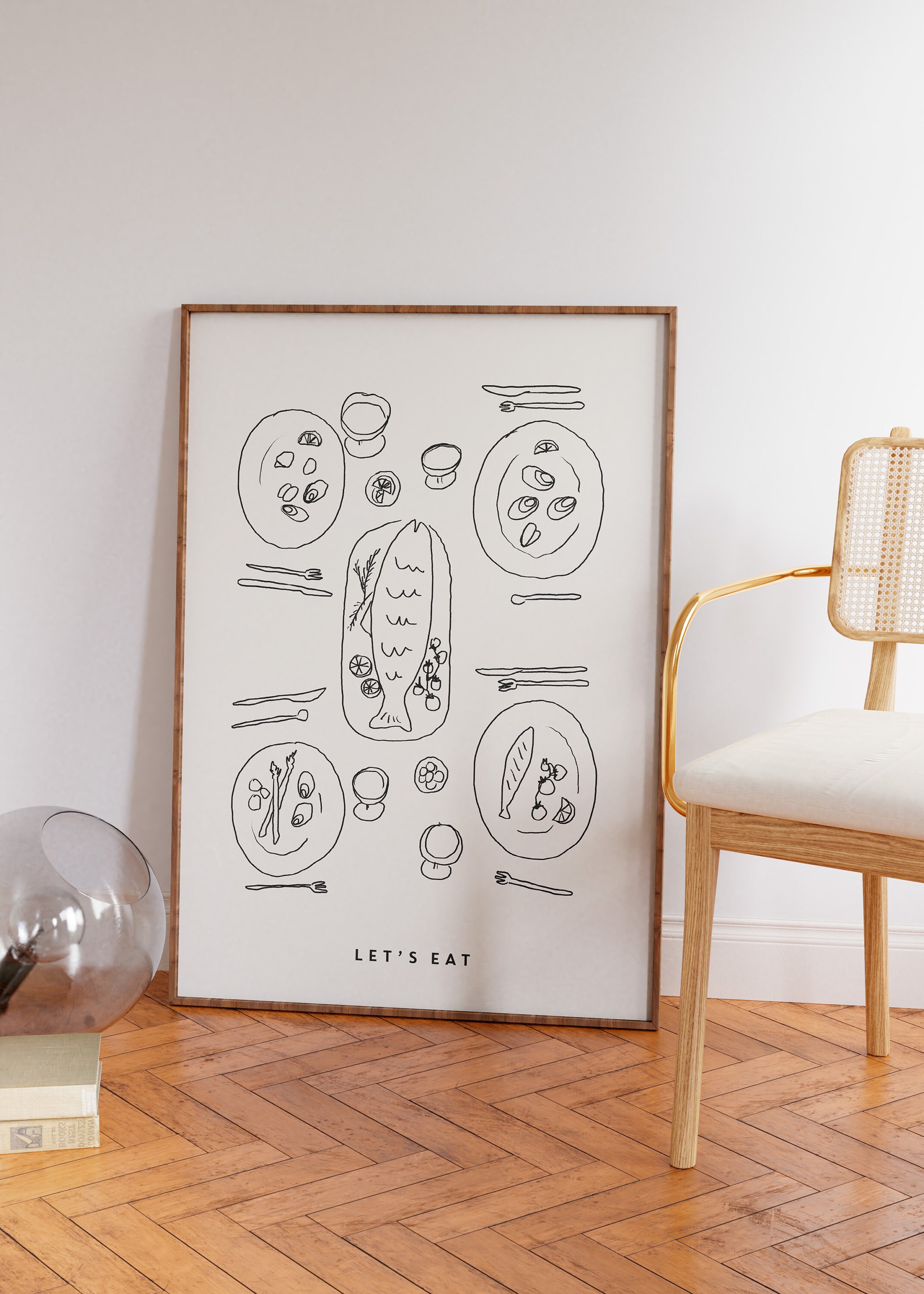 Let's Eat Dinner Poster Modern Line Drawing Food Wall - Etsy