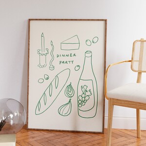 Dinner Party Poster, Cute and Trendy Let's Eat Art Print, Pink Wall Art ...