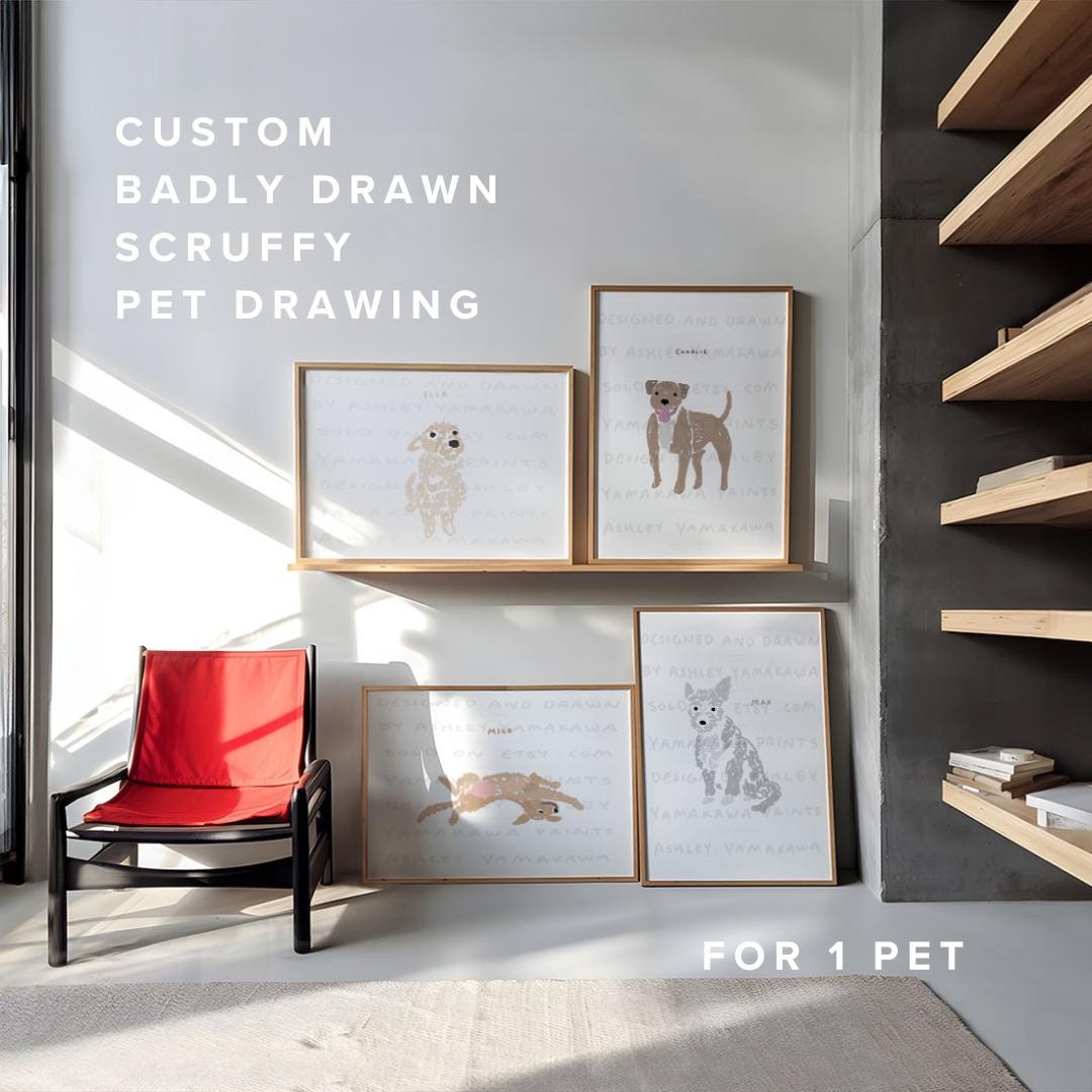 Custom Scruffy and Badly Drawn Pet Drawing, Printable Dog Portrait ...