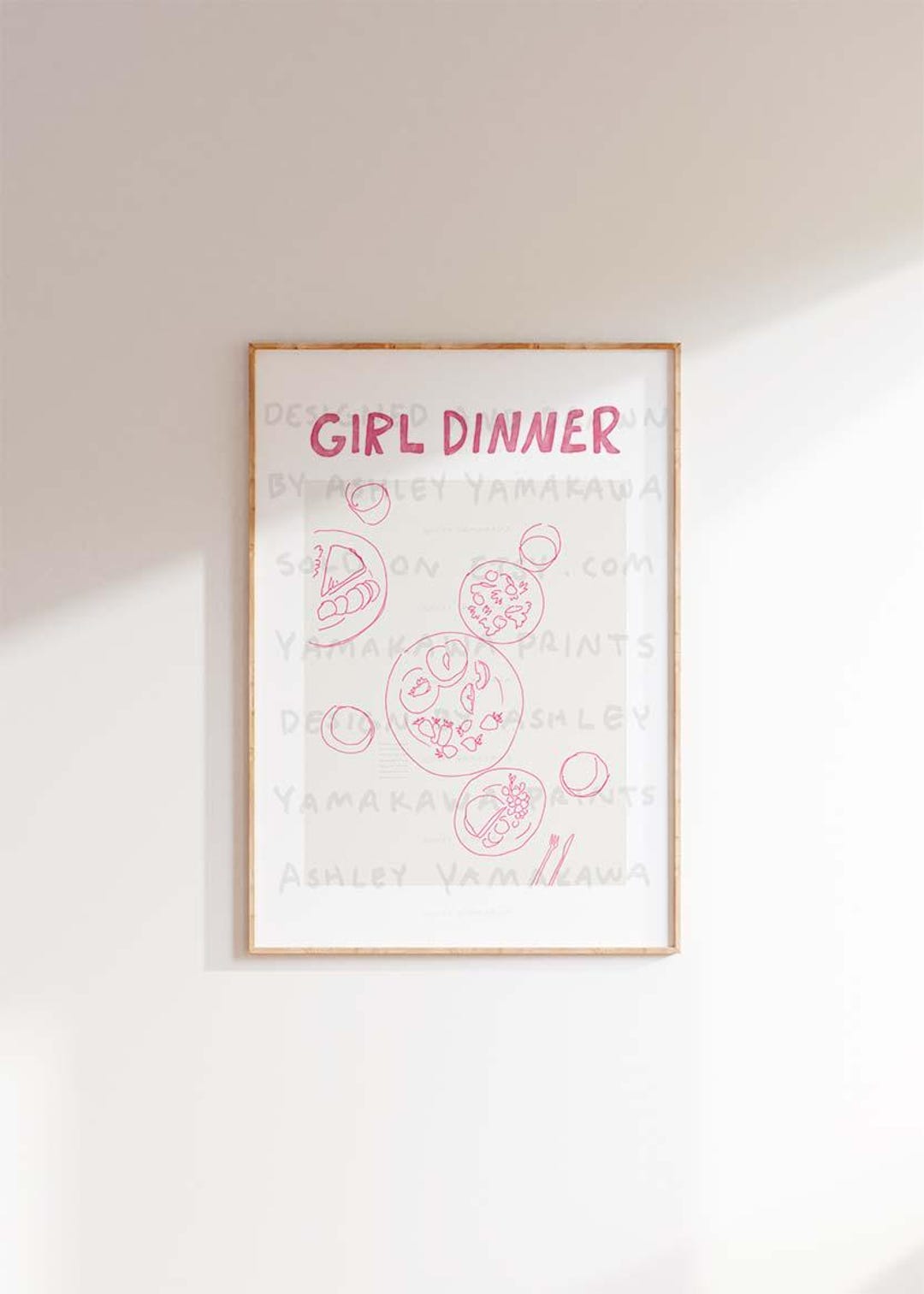 GIRL DINNER Poster, Cute and Trendy Let's Eat Art Print, Pink Wall Art ...