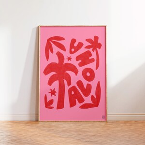 Retro Pink Aloha Poster Hawaii Wall Art Vintage Living Room - Etsy