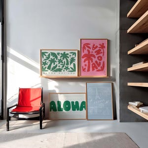 Retro Pink Aloha Poster, Hawaii Wall Art, Vintage Living Room Digital ...