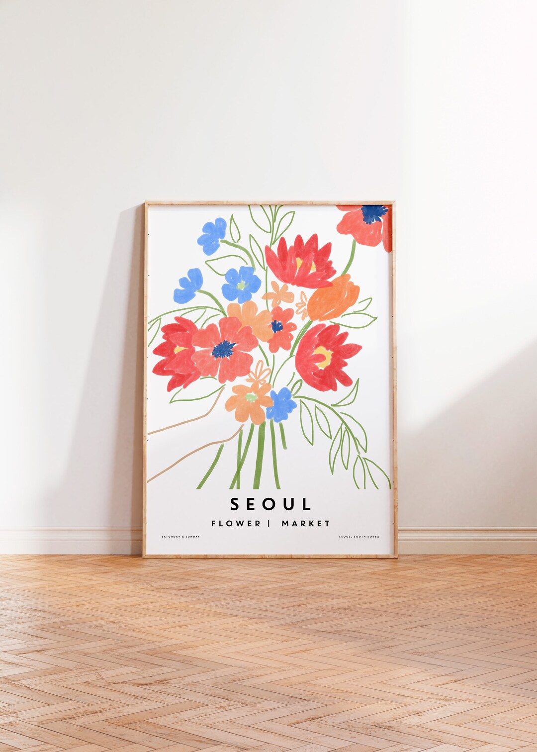 SEOUL Flower Market Poster, Multicolored Flower Market Print, Korean ...