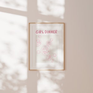 GIRL DINNER Poster, Cute and Trendy Let's Eat Art Print, Pink Wall Art ...