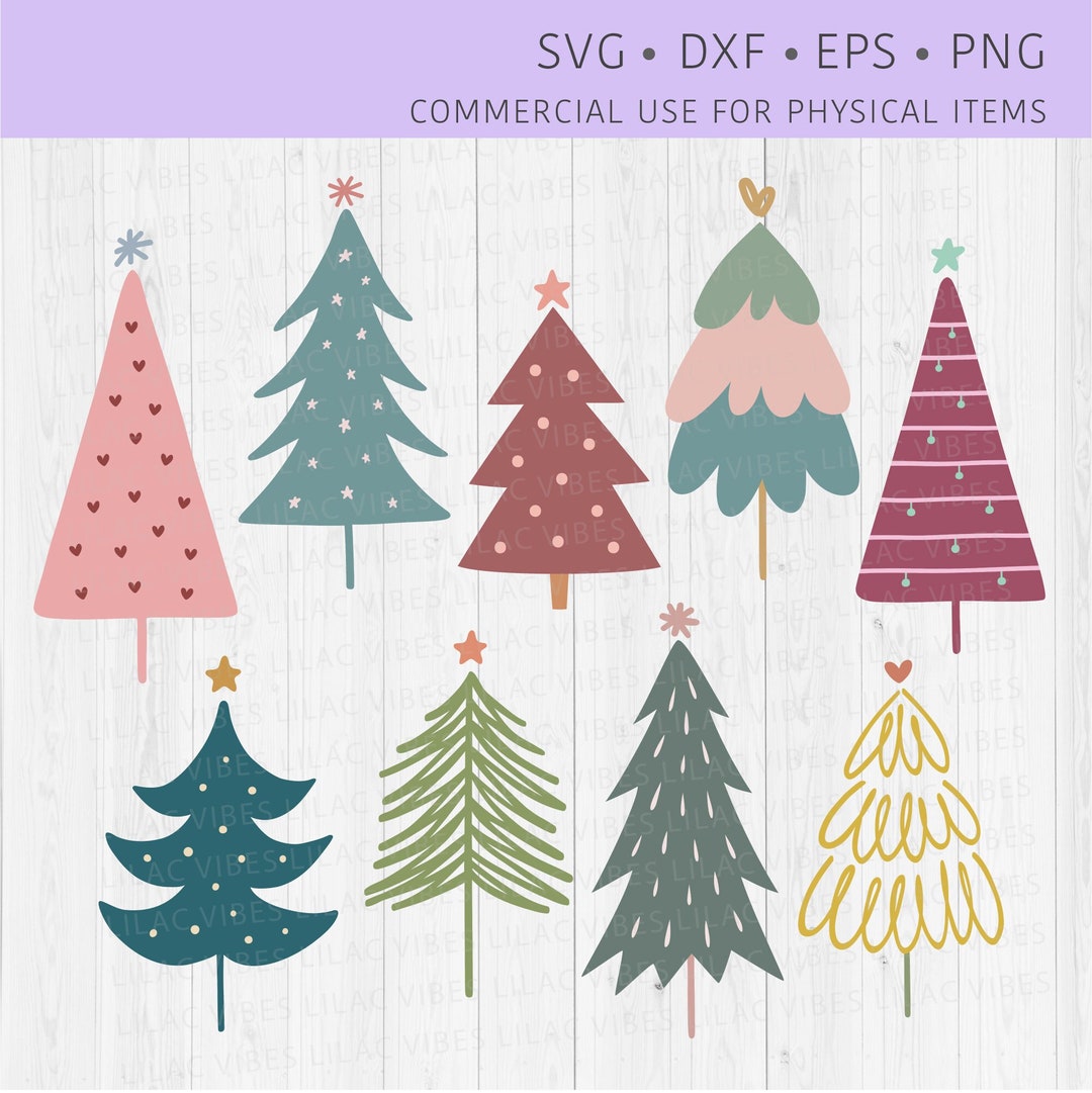 Boho Christmas Trees SVG Bundle, Merry Christmas Trees PNG Clipart ...