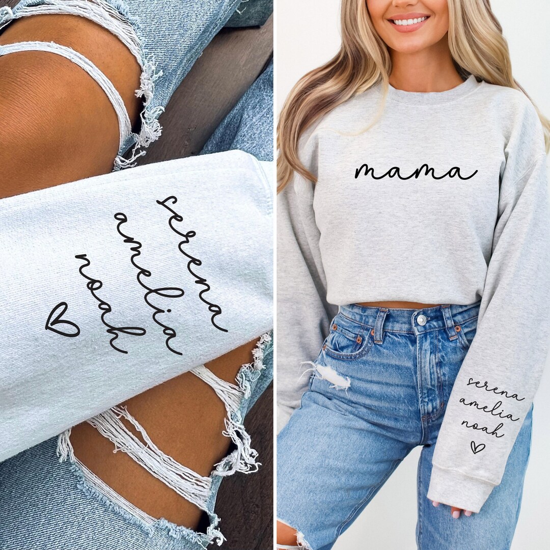 Personalized Mama Sweatshirt SVG With Child Names on Sleeve, Custom ...