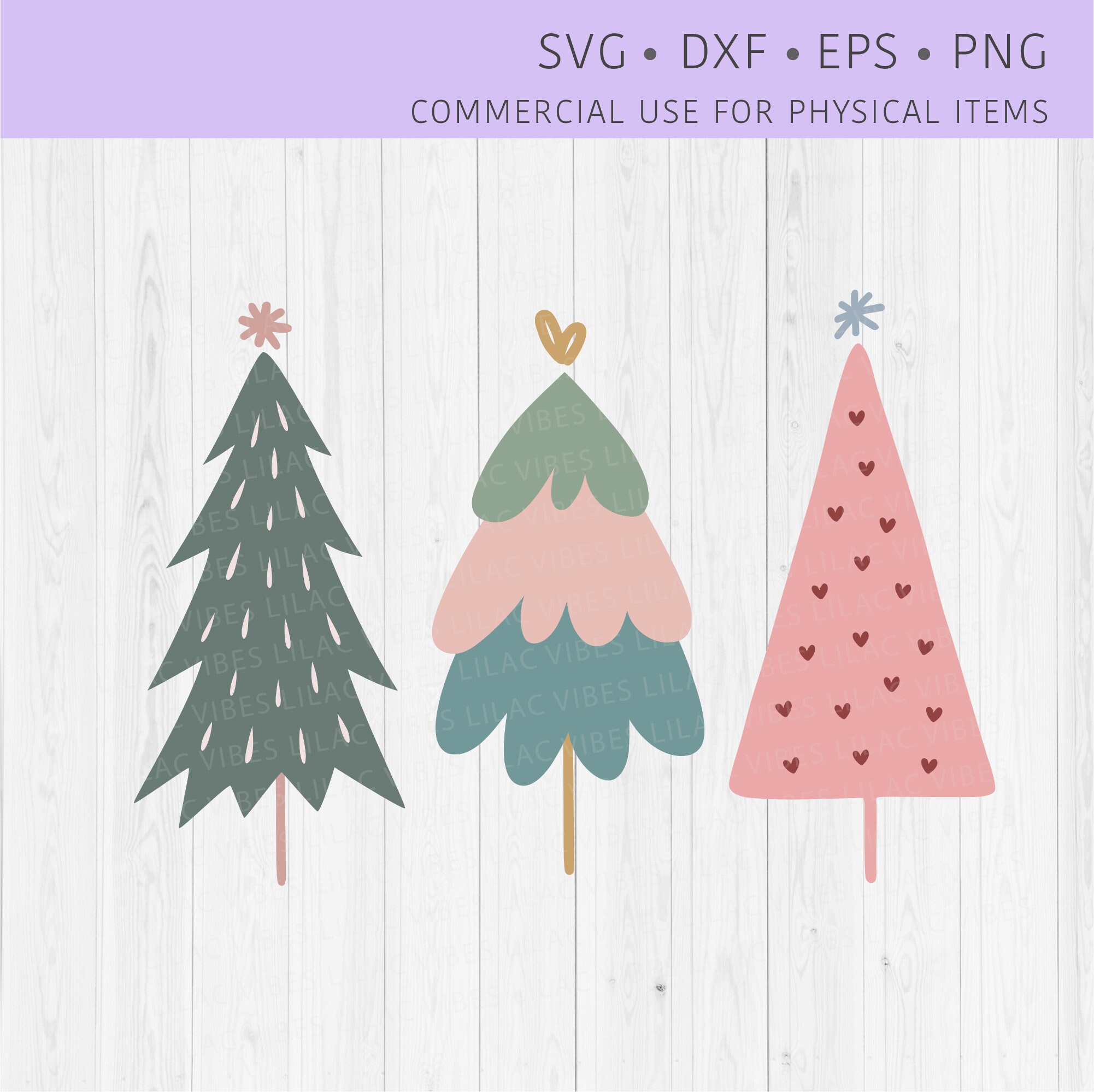 Boho Christmas Trees SVG Bundle, Merry Christmas Trees PNG Clipart ...