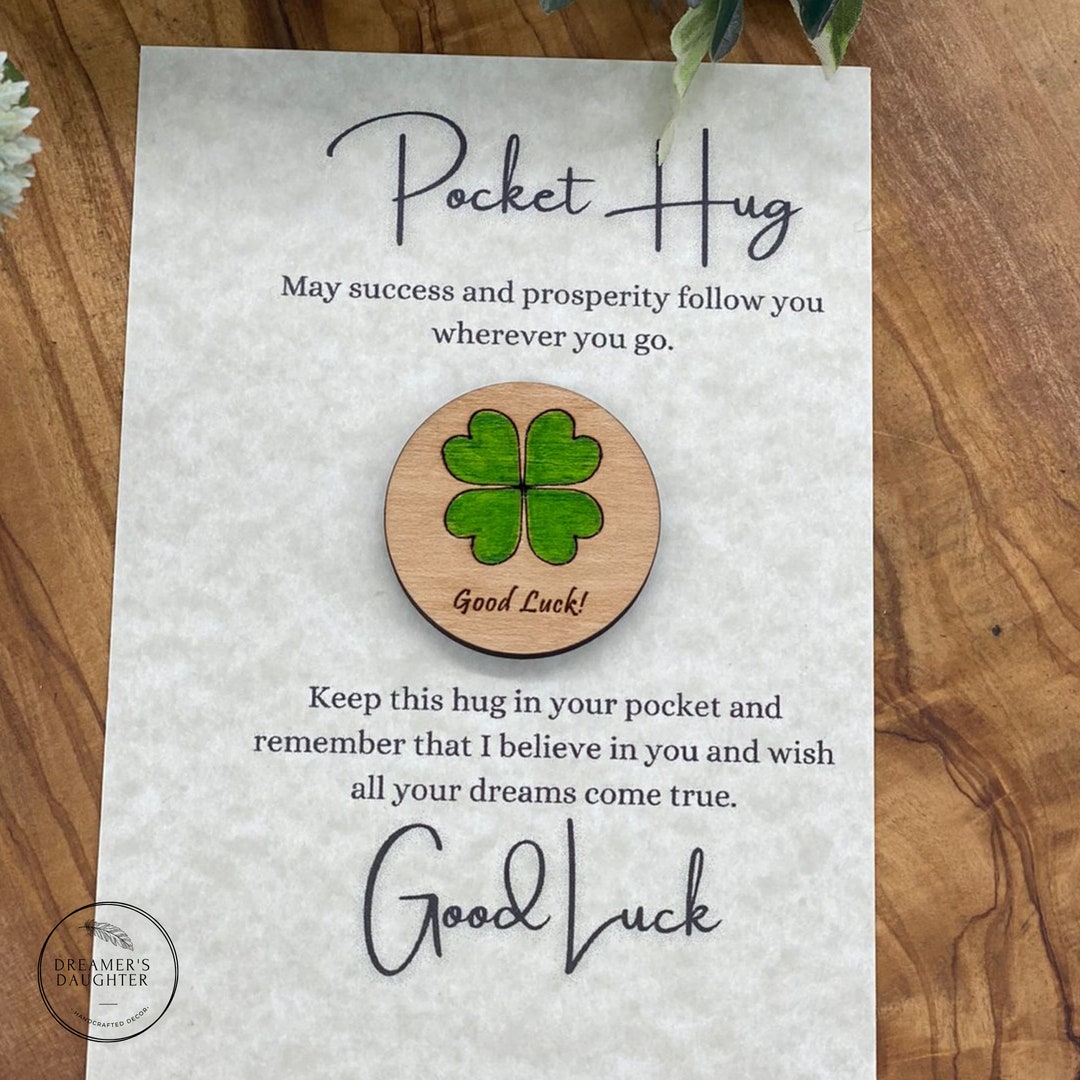Good Luck, Wood Engraved Token, Pocket Hug, Luck Token, Wishing You ...