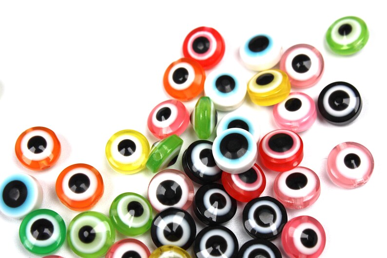 50 X 10mm Colourful Evil Eye Oval Beads, Resin Spacer Bead, Spacer Bead ...