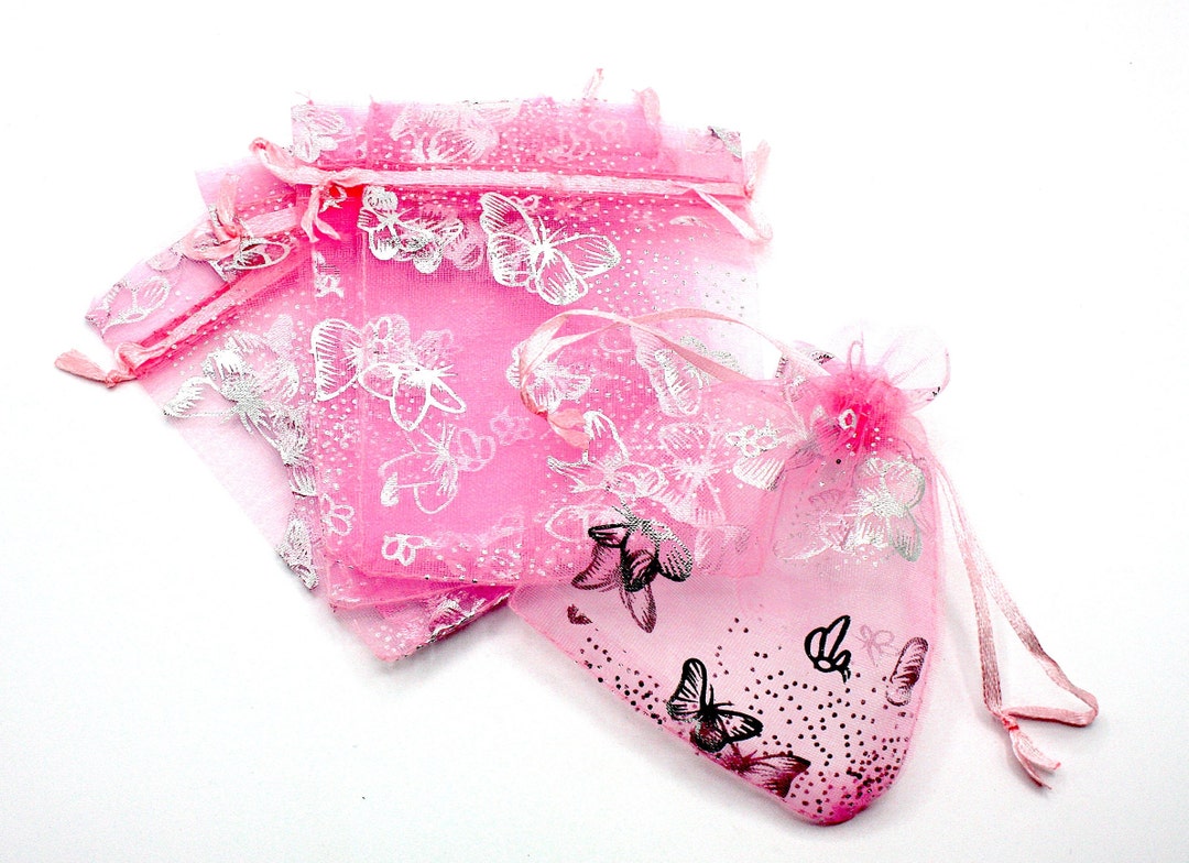 9cm X 12cm Pink Butterfly Organza Bags, Butterfly Bags, Pull String Bag ...