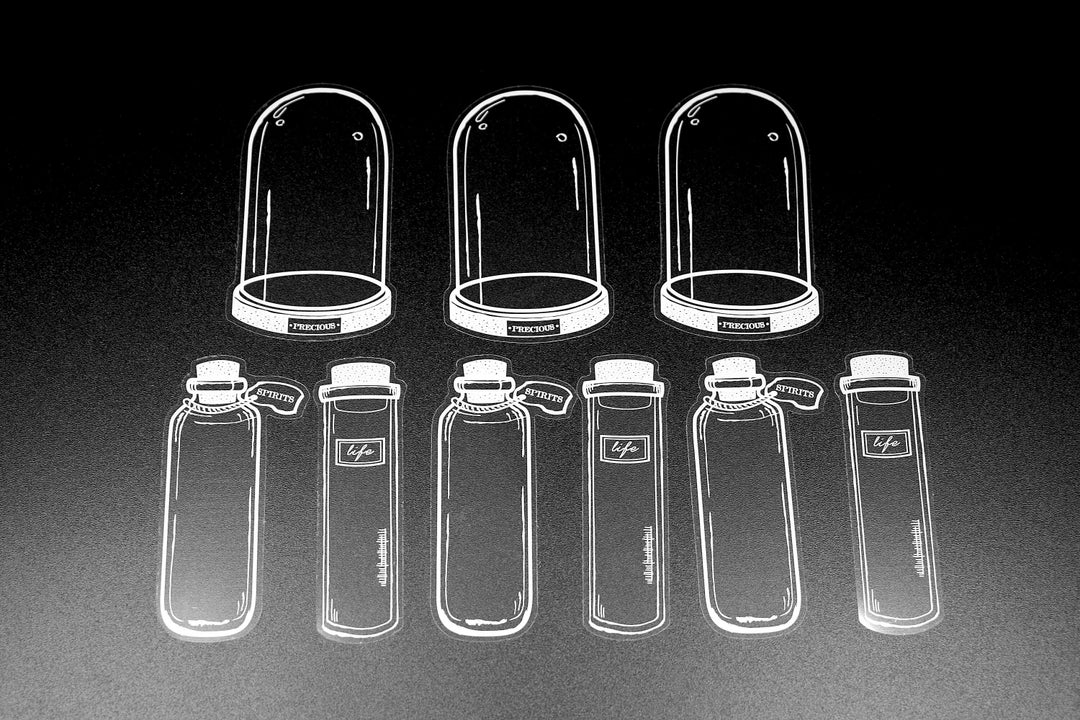 9 X Glass Jar Decal Stickers, Vial Stickers, Bell Jar, Decals for Resin ...