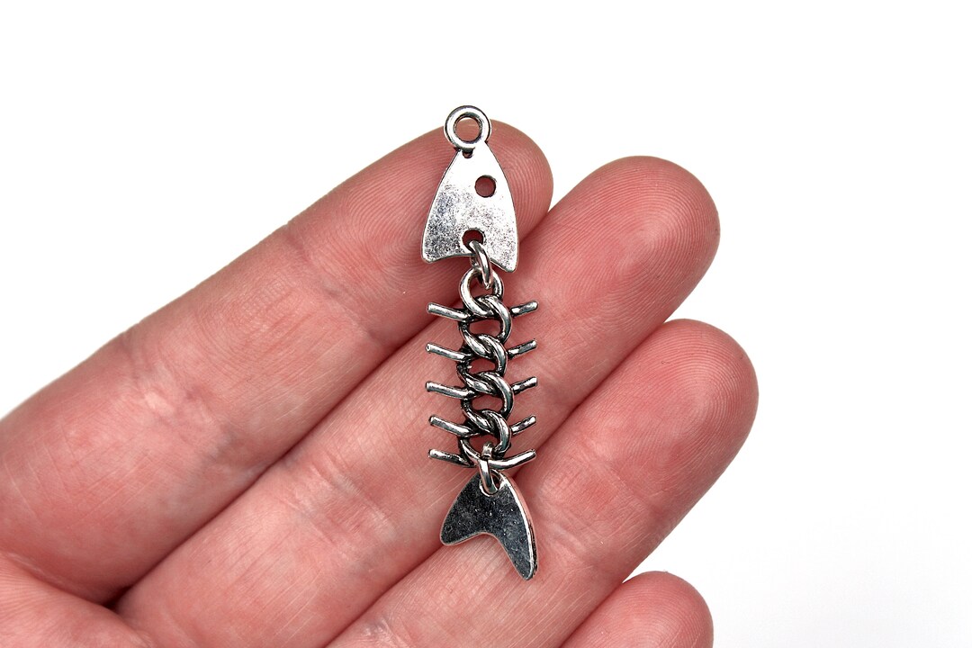 2 X Metal Silver Tone Fish Bone Charms, Metal Charms, Jewellery Making ...