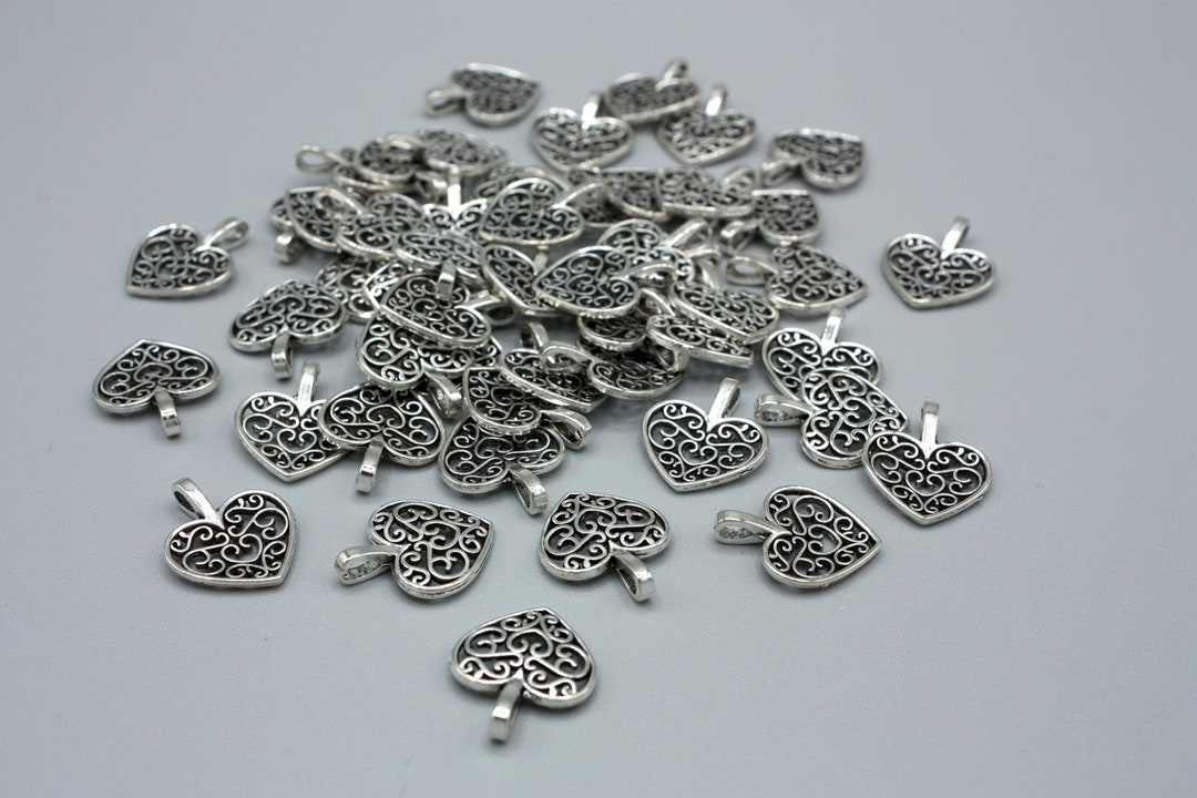 Metal Silver Filigree Heart Charms, Silver Heart Charms, Heart Charm ...