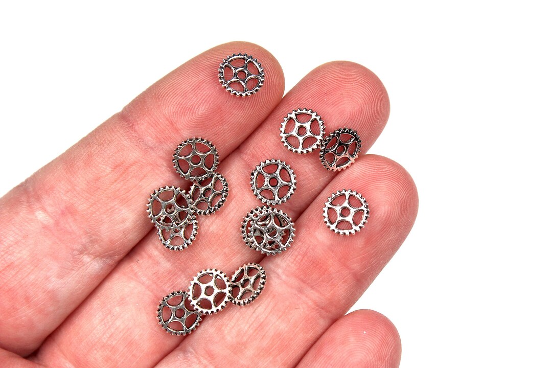 20 X Metal Silver Tone Mini Cogs Charms, Jewellery Making, Steampunk ...