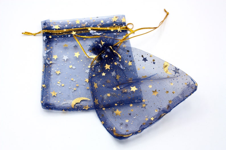 9cm X 12cm Navy Blue Moon & Star Organza Pull String Gift | Etsy