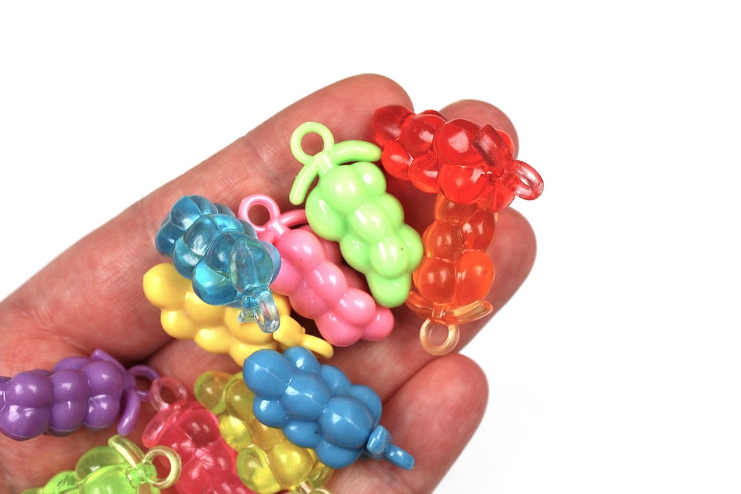 12 X Mixed Colour Large Grape Charms, Colourful Beads, Fruit Charm ...