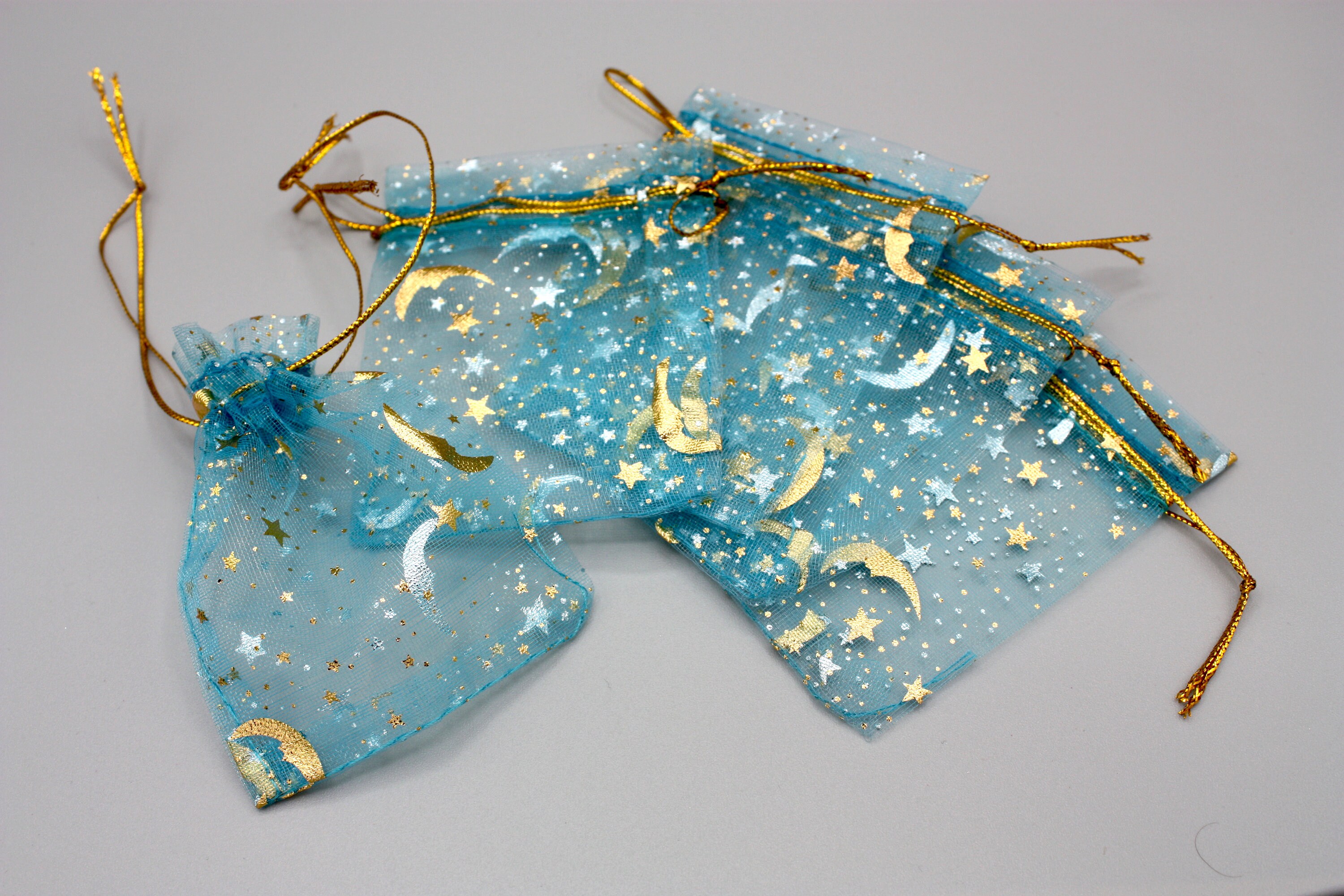7cm X 9cm Light Blue Moon & Star Organza Pull String Gift - Etsy