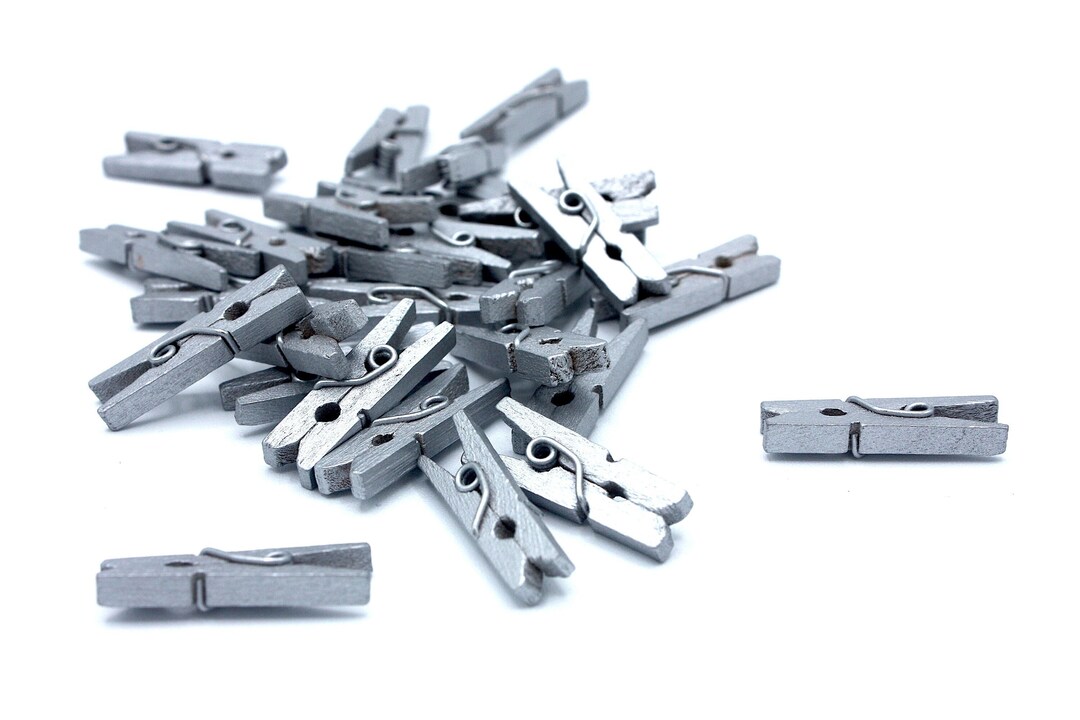 20 X Mini Silver Wooden Pegs, Photo Pegs, Photos, Decoration, Small ...