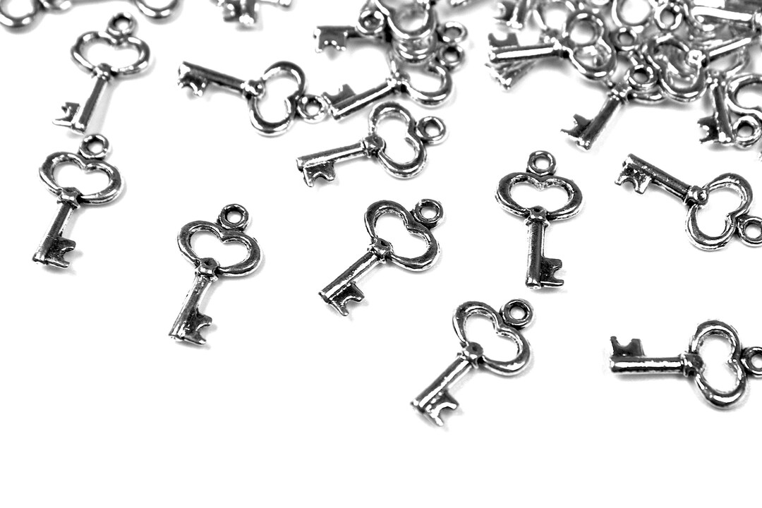 Small Metal Key Charms, Mini Key Charms, Silver Tone, Silver Charms ...