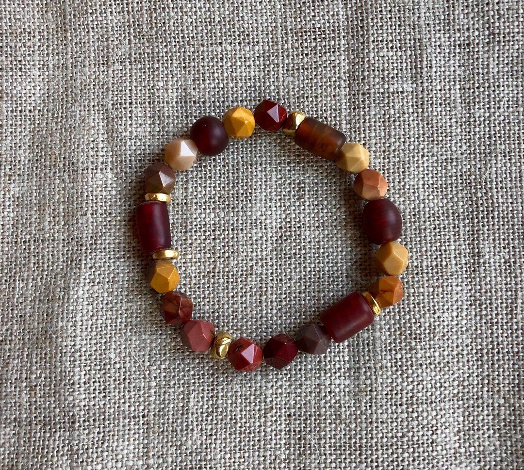 Maroon and Gold Mookaite Bracelet, Natural Gemstone Beaded Bracelet ...