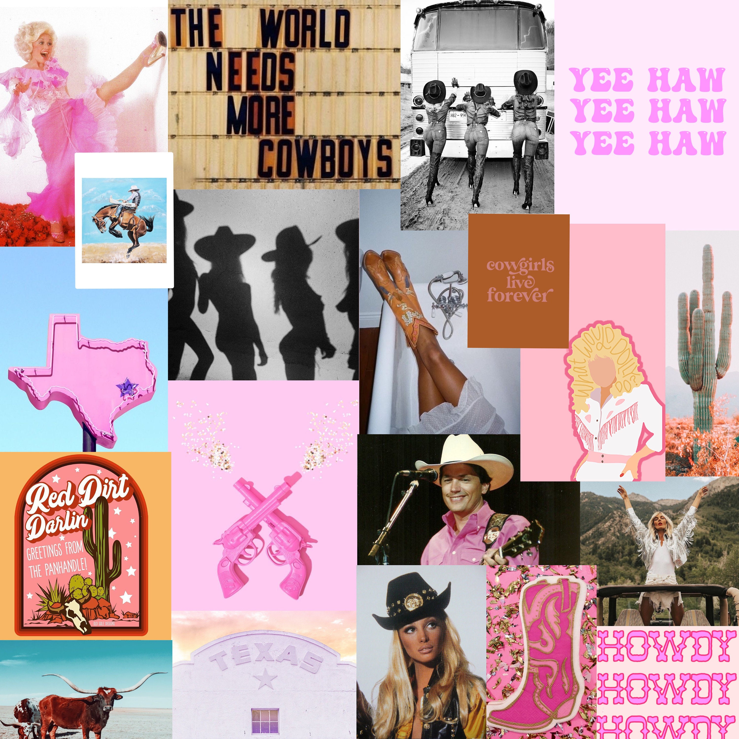 Glamour Cowgirl Collage Photo Kit Pink Western Aesthetic Etsy