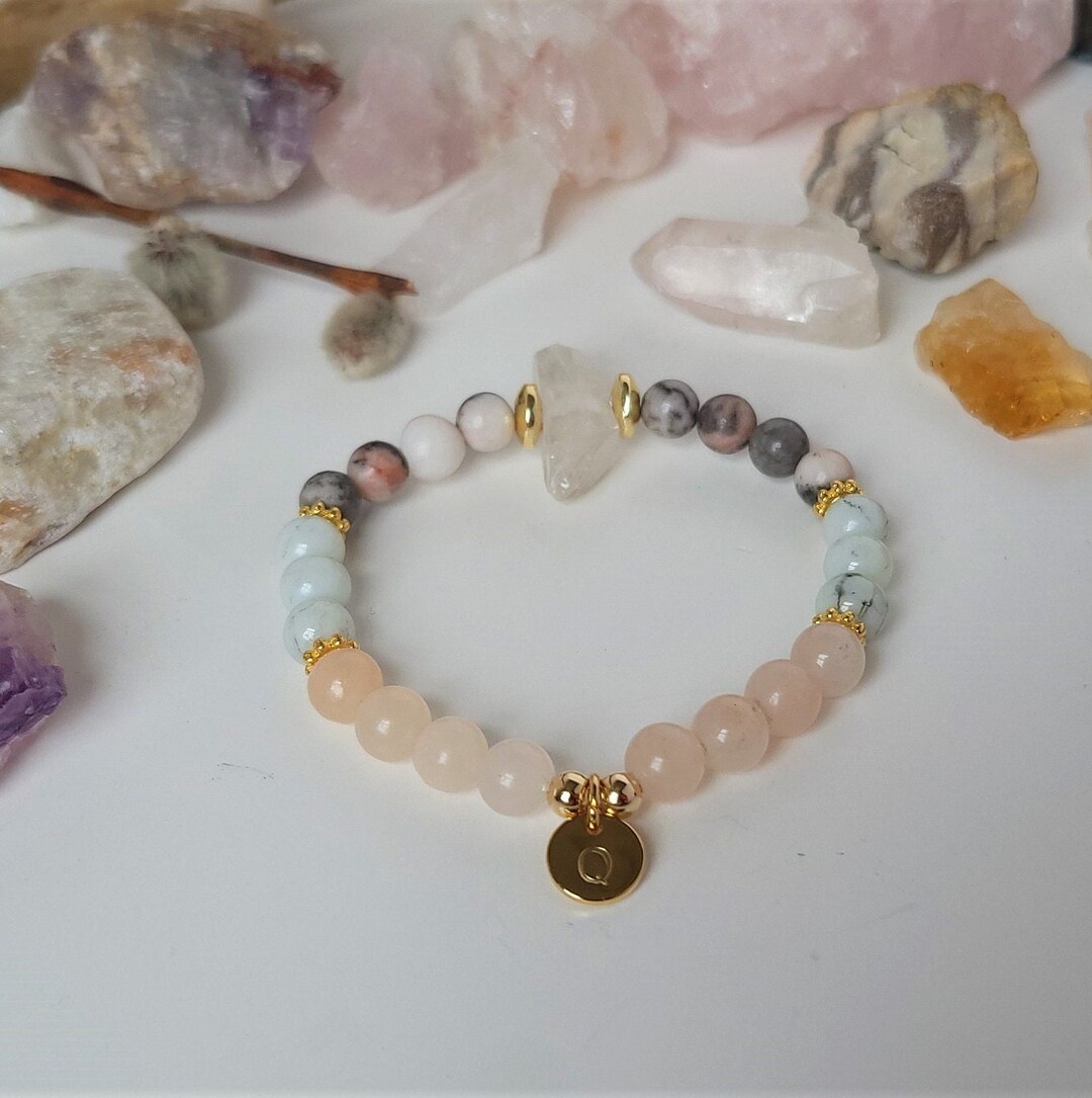 Positive Energy Bracelet, Pink Opal/ Jasper 6mm Gemstone Bracelet ...