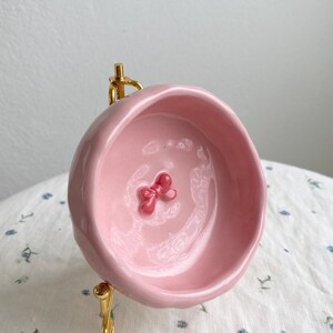 Pink Bow Mini Trinket Handmade and Hand Painted Ceramic Bedside Trinket ...
