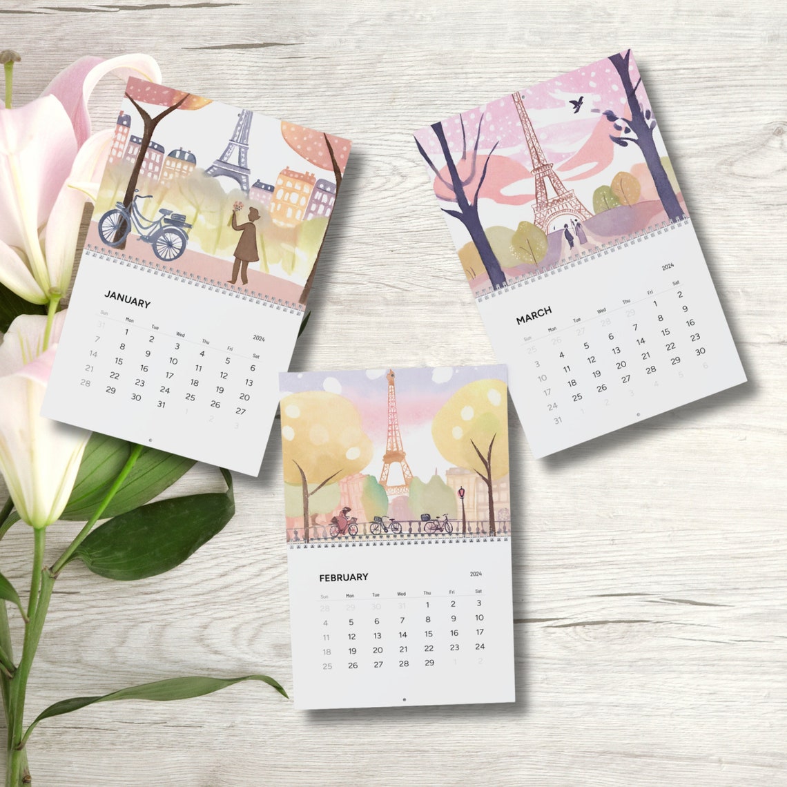 Calendars, 2024 Eiffel Tower Paris France - Monthly Calendar, Travel ...