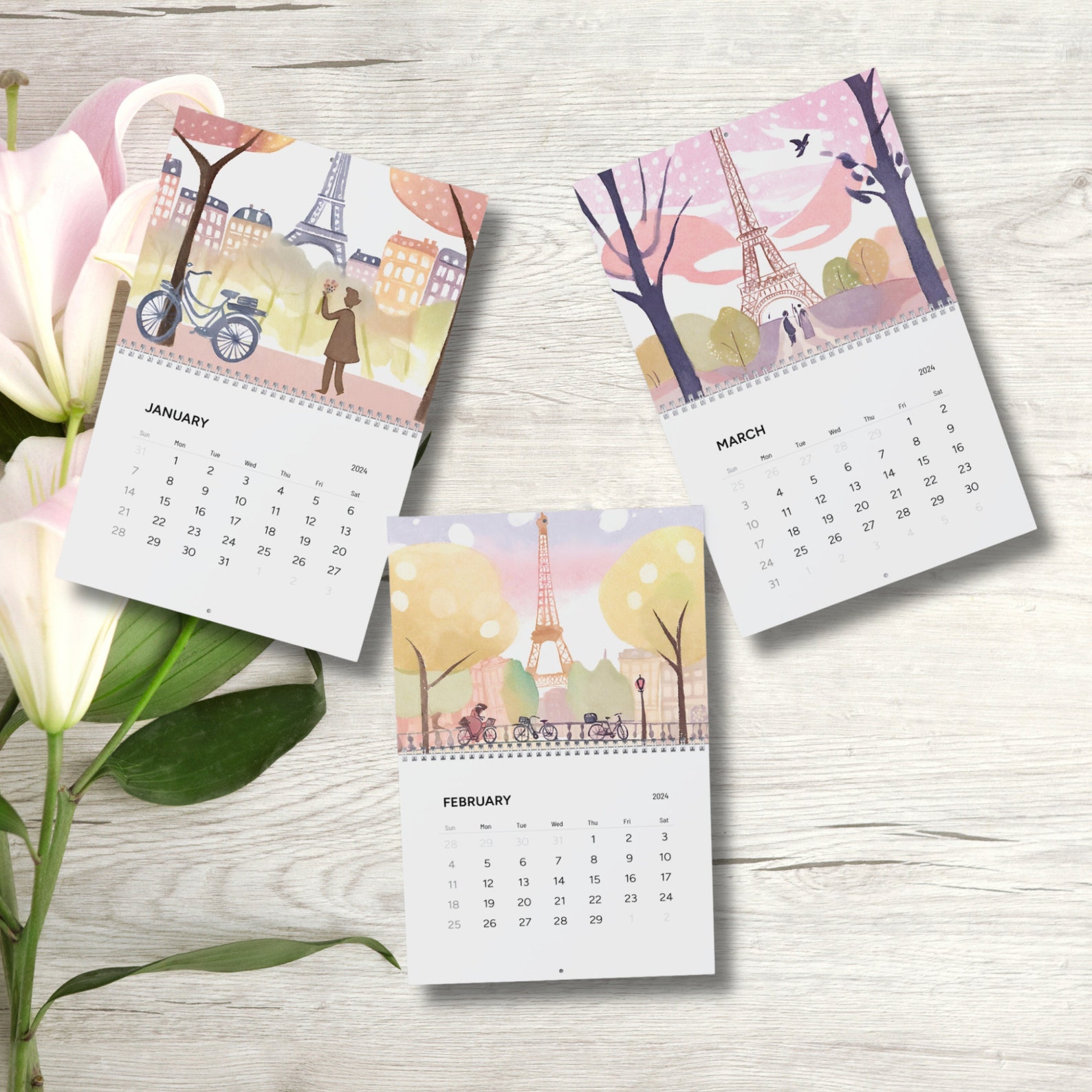 Calendars, 2024 Eiffel Tower Paris France Monthly Calendar, Travel Wall ...