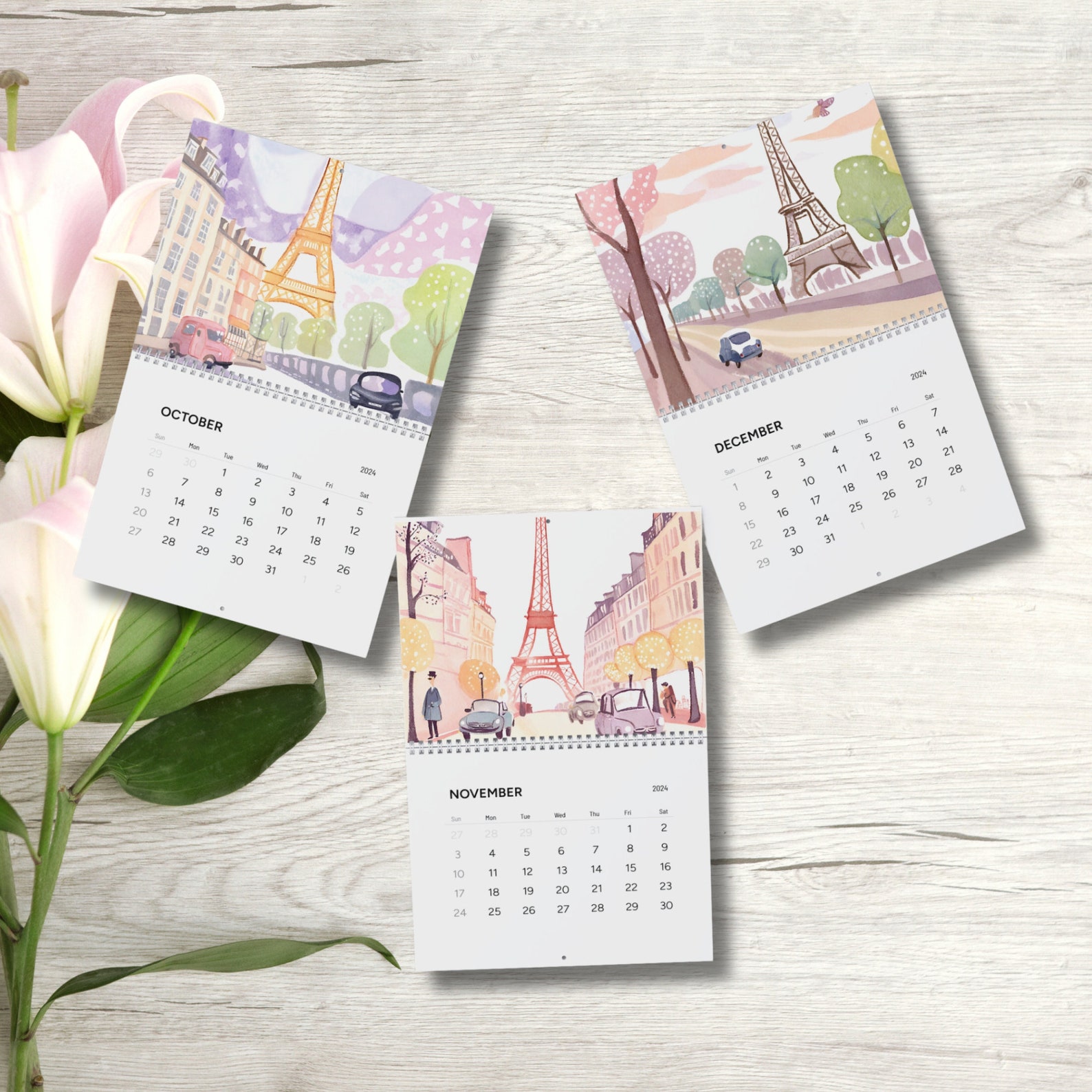 Calendars, 2024 Eiffel Tower Paris France - Monthly Calendar, Travel ...